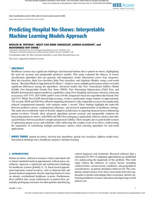 Pdf Predicting Hospital No Shows Interpretable Machine Learning Models Approach
