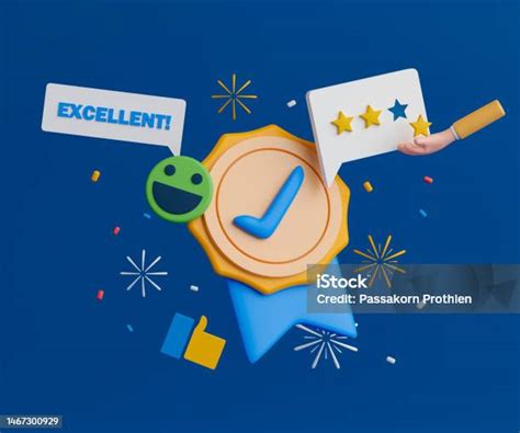 확인 기호가 있는 메달 아이콘 미소 이모티콘과 같은 별 3개 검토 3차원 형태에 대한 스톡 사진 및 기타 이미지 3차원 형태 강단 개념 Istock