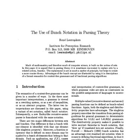 The Use Of Bunch Notation In Parsing Theory Acl Anthology