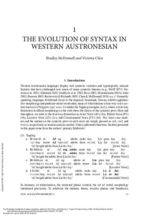 Pdf The Evolution Of Syntax In Western Austronesian