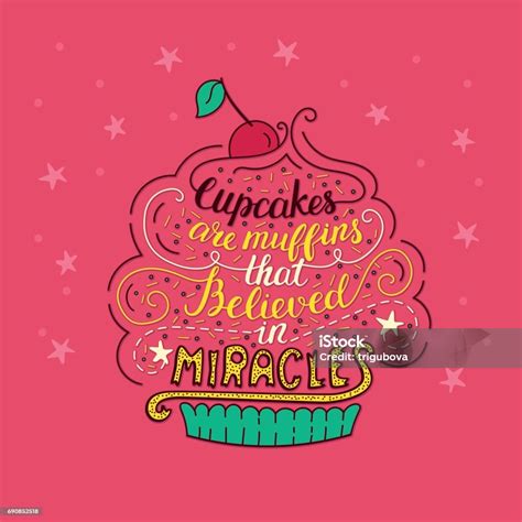 고유한 레터링 문구컵 케이크와 함께 포스터는 기적을 믿는 머핀 동기 부여에 대한 스톡 벡터 아트 및 기타 이미지 동기 부여 개념 격언 Istock