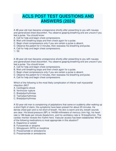 ACLS POST TEST QUESTIONS AND ANSWERS Exams Nursing Docsity