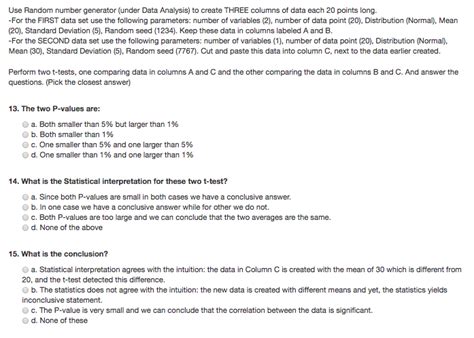 Solved Use Random Number Generator Under Data Analysis To