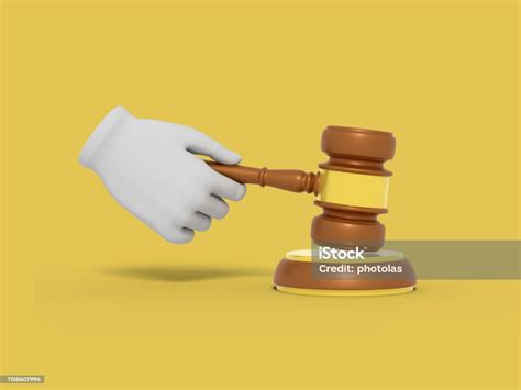 만화 손이 판사의 망치를 들고 있다 색상 배경에 대한 그림입니다 3d 렌더링 경매에 대한 스톡 사진 및 기타 이미지 경매 권위 디지털 생성 이미지 Istock