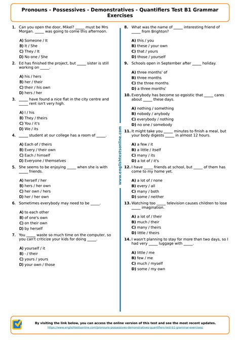 Solution Pronouns Possessives Demonstratives Quantifiers Test B1