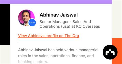 Abhinav Jaiswal Senior Manager Sales And Operations Usa At Kc