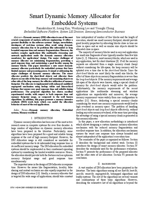 Smart Dynamic Memory Allocator For Embedded Systems Pdf Computer Engineering Computer Data
