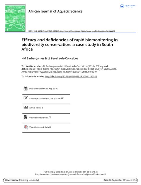 Pdf Efficacy And Deficiencies Of Rapid Biomonitoring In Biodiversity Conservation A Case