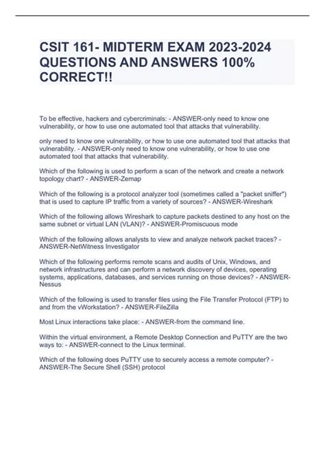 Csit 161 Midterm Exam Questions And Answers 100 Correct Csit 161