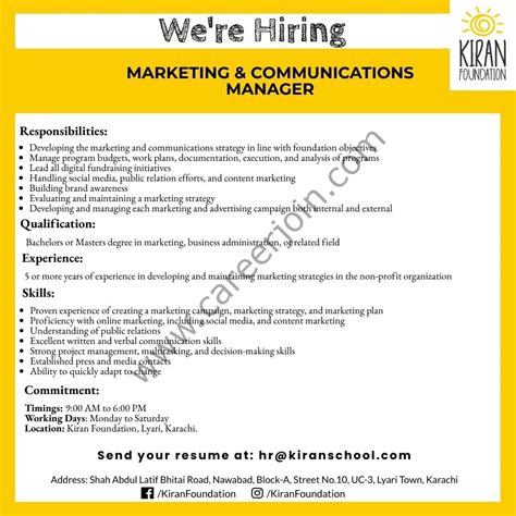 Kiran Foundation Jobs Marketing And Communications Manager