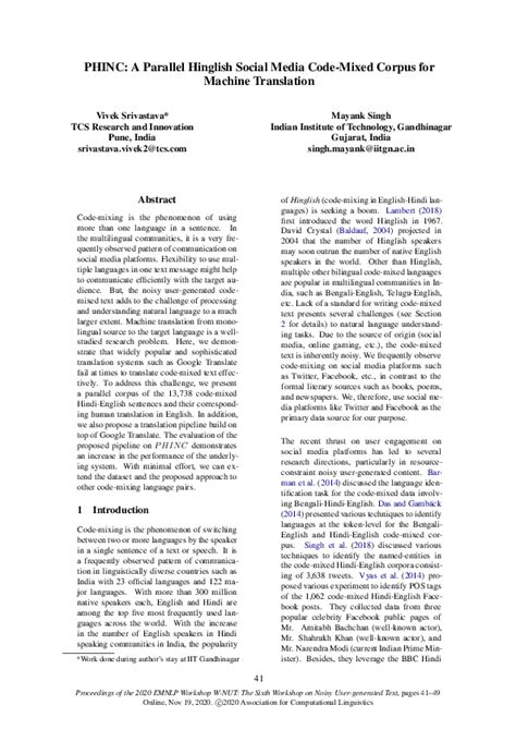 Pdf Phinc A Parallel Hinglish Social Media Code Mixed Corpus For Machine Translation