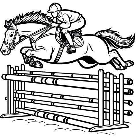 Pferd Und Reiter Springen Beim Pferderennen über Hürde Malvorlage