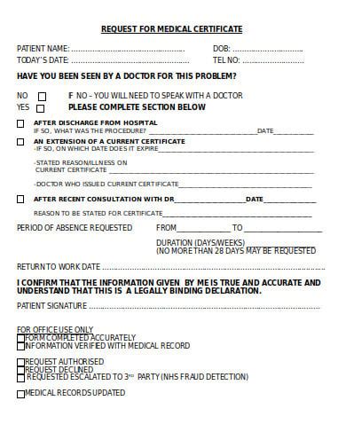 Self Certification Sickness Form Template