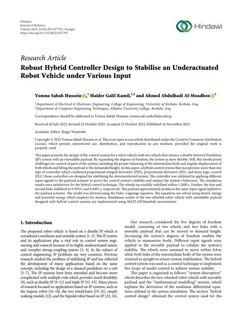 PDF Robust Hybrid Controller Design To Stabilise An Underactuated Robot Vehicle Under Various