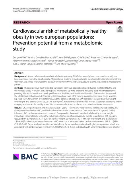 Pdf Cardiovascular Risk Of Metabolically Healthy Obesity In Two