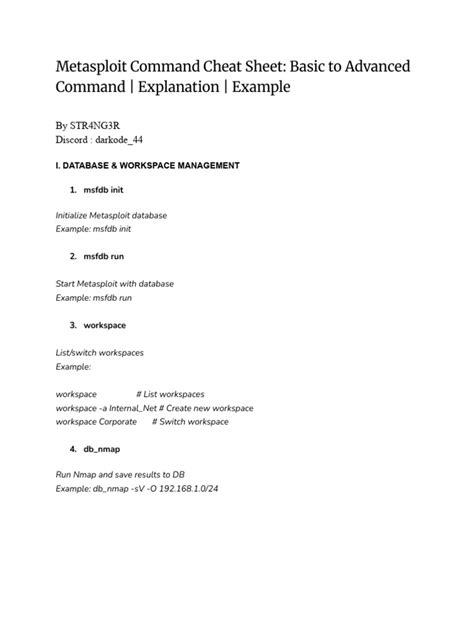 Metasploit Command Cheat Sheet Pdf Software Computing