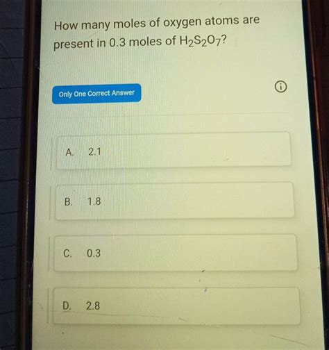 How Many Moles Of Oxygen Atoms Are Present In 0 3 Moles Of Mathrm{h}{2}