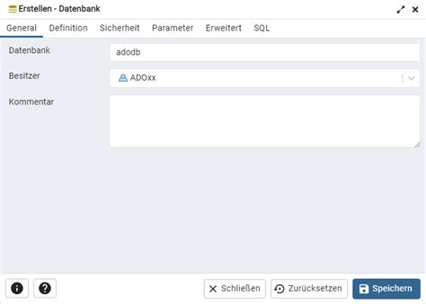 erstellen einer postgresql datenbank adoit