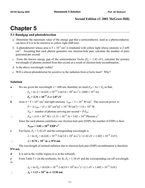 Ee145 Homework 5 Solution Bandgap And Photodetection
