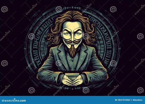 Anonymous Hacker Portrait Cybersecurity And Cybercrime Concept Stock Illustration