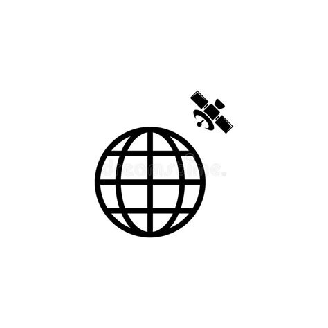 Black And White Vector Icon Of A Satellite Orbiting A Globe