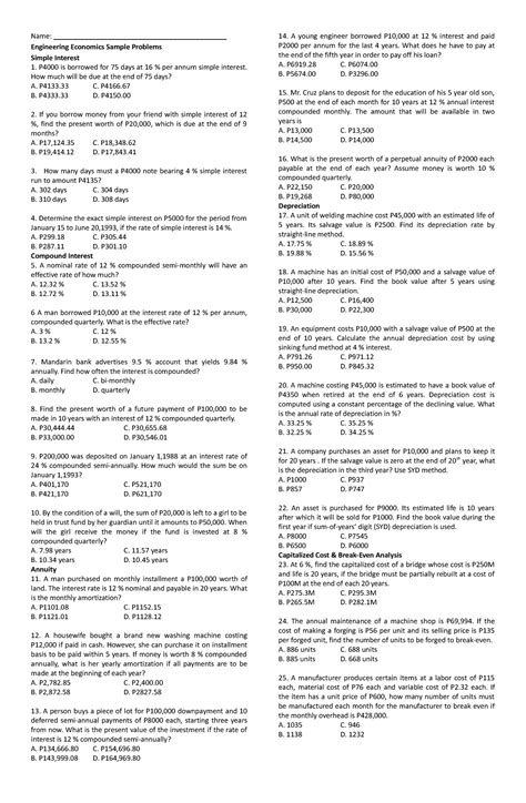 Practice Problems Econ Name Engineering