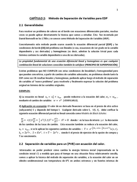 2 Separación De Variables Pdf Ecuación Diferencial Parcial Ecuaciones