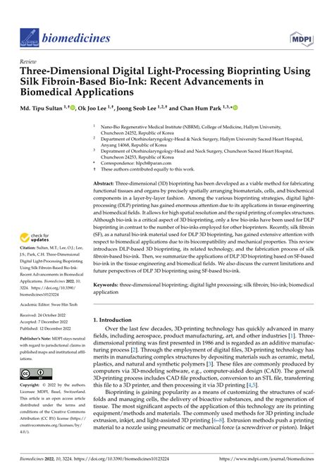 Pdf Three Dimensional Digital Light Processing Bioprinting Using Silk Fibroin Based Bio Ink