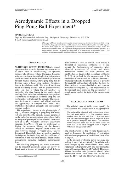 Pdf Aerodynamic Effects In A Dropped Ping Pong Ball Experiment