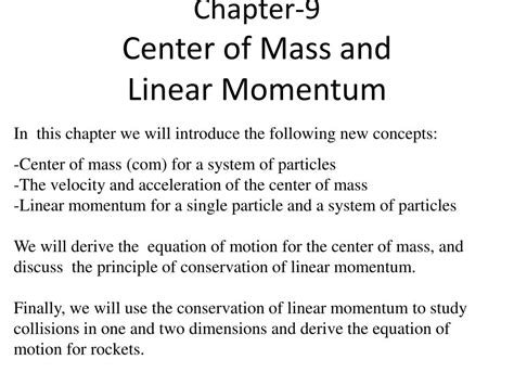 Ppt Chapter 9 Center Of Mass And Linear Momentum Powerpoint