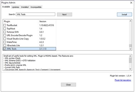 how to install xml tools plugin notepad code2care