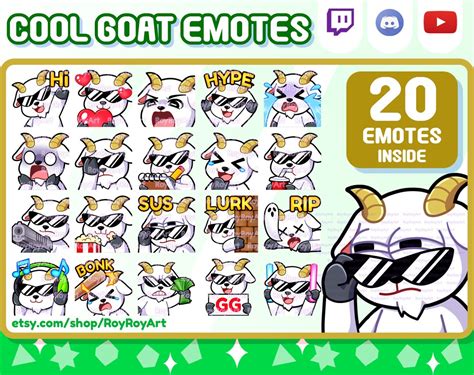 Twitch Emotes Cool Goat Emotes Mega Pack 20 Emotes Inside Sub