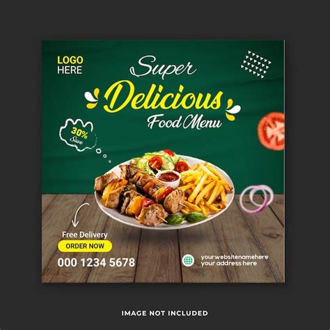 패스트 푸드 Instagram 배너 또는 소셜 미디어 게시물 프리미엄 벡터