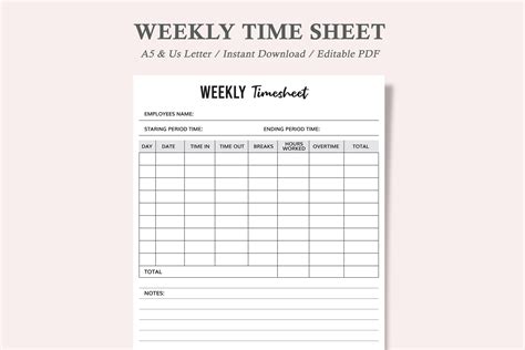 Employee Time Sheet Time Log Graphic By Watercolortheme · Creative Fabrica