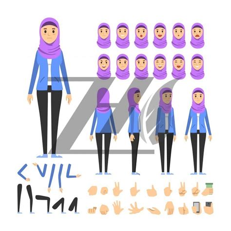 دانلود وکتور کاراکتر کارتونی زن محجبه در حالت های مختلف دانلود رایگان فایل لایه باز، Psd