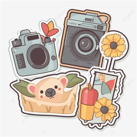 카메라와 꽃이 있는 브리타니 스티커 컬렉션 벡터 스크랩북 상표 만화 Png 일러스트 및 벡터 에 대한 무료 다운로드 Pngtree
