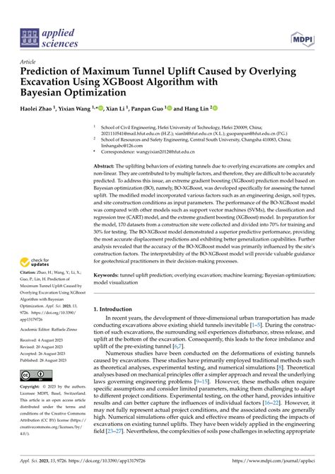 Pdf Prediction Of Maximum Tunnel Uplift Caused By Overlying Excavation Using Xgboost Algorithm