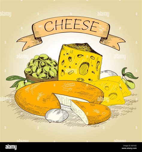 Le Fromage La Composition Avec Différents Fromages Graphique Dessiné à La Main Photo Stock Alamy