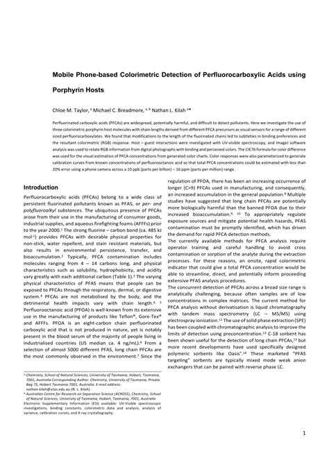 Pdf Mobile Phone Based Colorimetric Detection Of Perfluorocarboxylic Acids Using Porphyrin Hosts