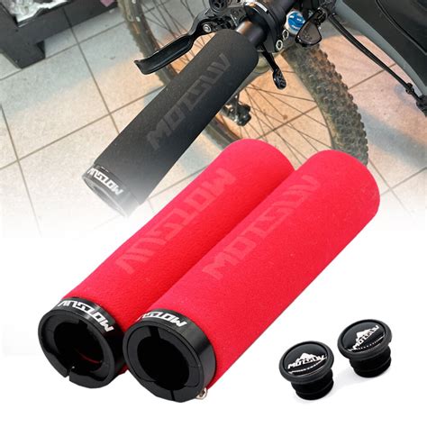 초경량 Mtb 사이클링 자전거 핸들 바 그립 미끄럼 방지 스폰지 산악 자전거 핸들 바 엔드 그립 잠금 장치 1 개 1 쌍