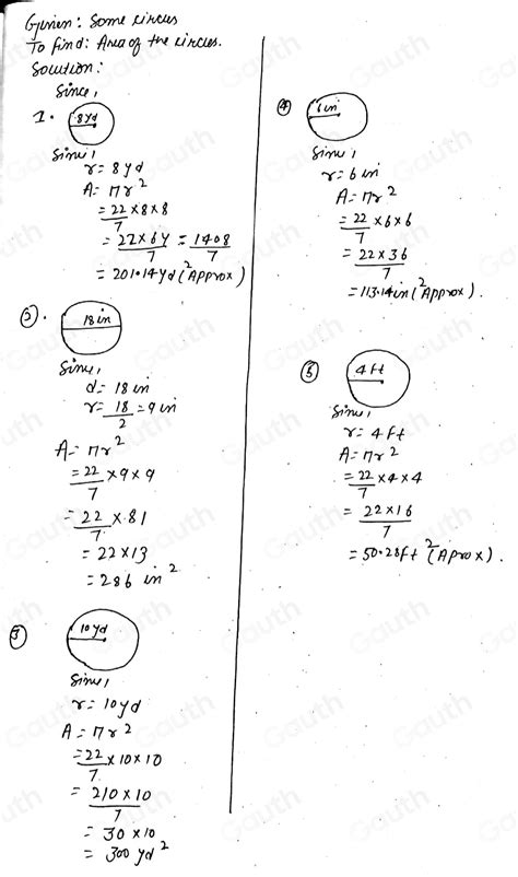 k5 learnyng area of a circle grade 5 geometry work gauthmath