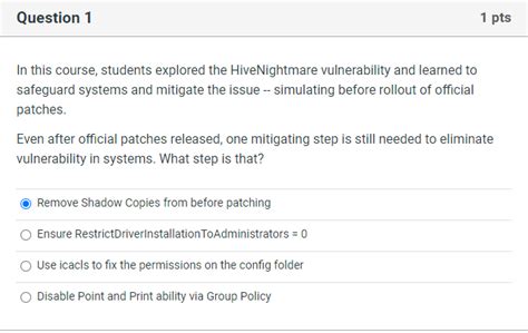 Solved In This Course Students Explored The HiveNightmare Chegg