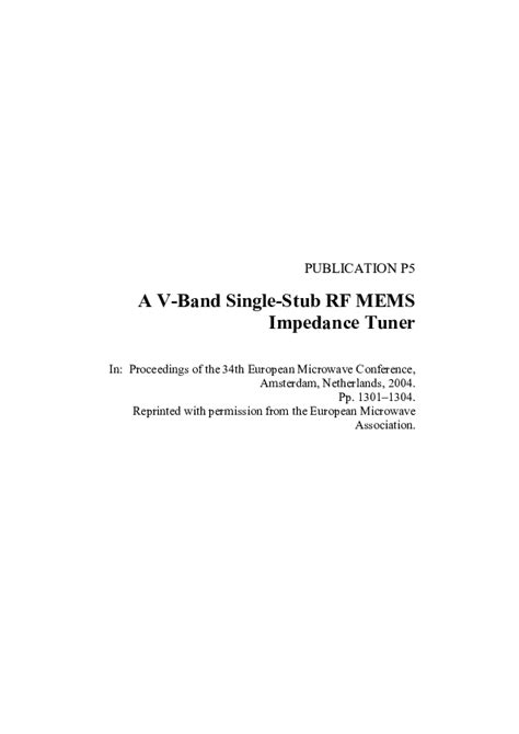 Pdf V Band Rf Mems Impedance Tuner Design