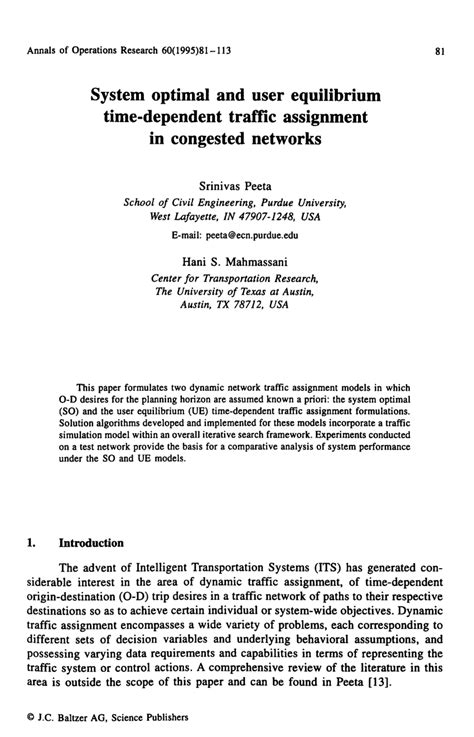 pdf system optimal and user equilibrium time dependent traffic