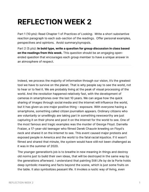Reflection Week 2 Grade A Reflection Week 2 Part 1 10 Pts Read