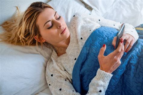 Girl Can T Disconnect From Her Smart Phone In The Bed Stock Image Image Of Mobile Network