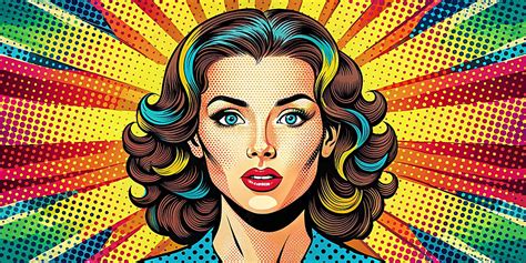 Pop Art Woman With Blue Eyes And Red Lips In A Colorful Comic Book