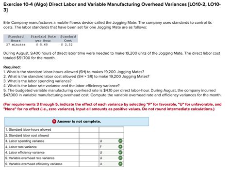 Solved Exercise 10 4 Algo Direct Labor And Variable
