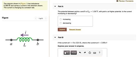 Review Constants The Inductor Shown In Figure 1 Has Inductance 0260 H And Carries Current In Ihe