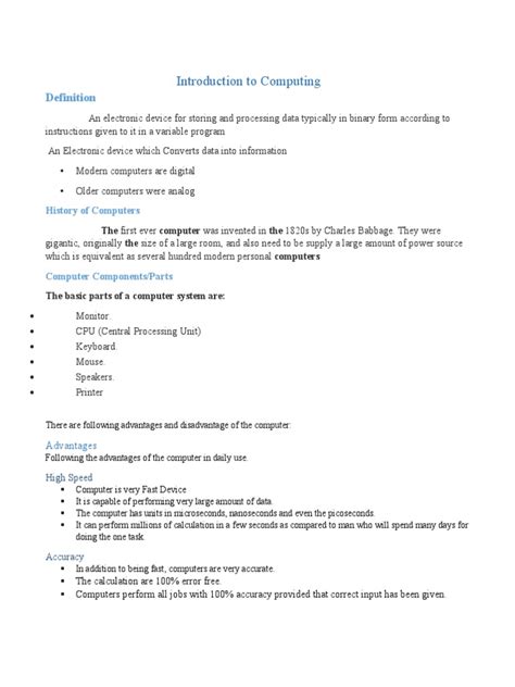 Introduction To Computing History Of Computers Pdf Computer Data Storage Integrated Circuit